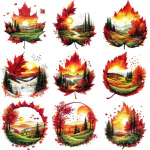 JPEG Autumn Leaf Sublimation Design Clipart Bundle Fall Scenery Autumn ...