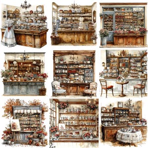 JPEG Watercolor Vintage Shop Clipart Bundle Old Shop Clipart Vintage ...
