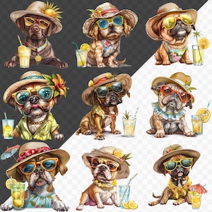 Watercolor Summer Dogs Clipart Bundle Dog With Cocktail PNG Beach ...