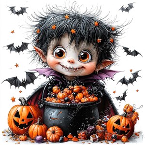 JPEG Watercolor Halloween Vampire Clipart Bundle Cute Halloween Spooky ...