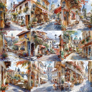 JPG Vintage Shabby Chic Prague Clipart JPEG Vintage Czech Republic Cafe ...