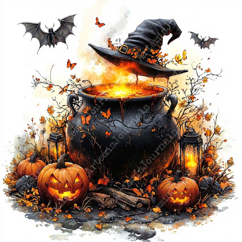 JPEG Watercolor Witches Cauldron Clipart Autumn Harvest Which's ...