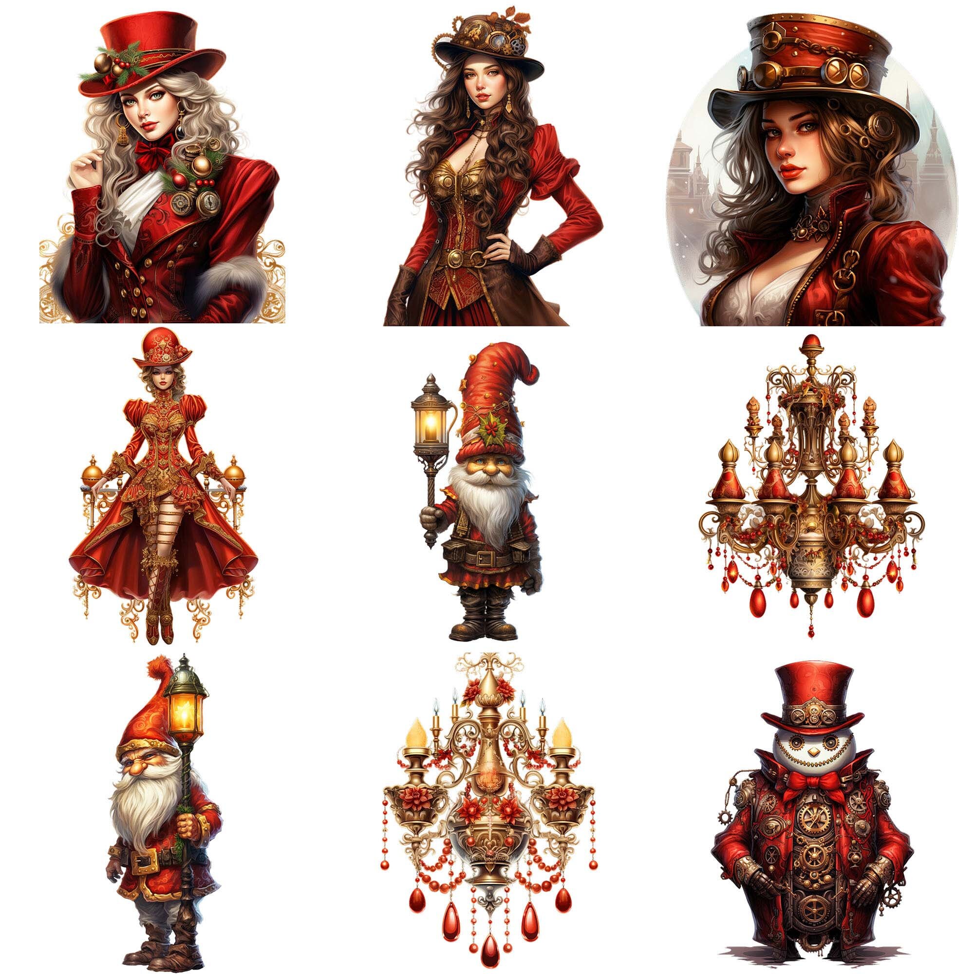 Steampunk Christmas Clipart Bundle: Diverse PNG Images, Matching Color ...