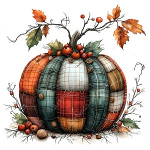 JPEG Plaid Pumpkin Clipart Bundle Fall Graphics Autumn Harvest ...