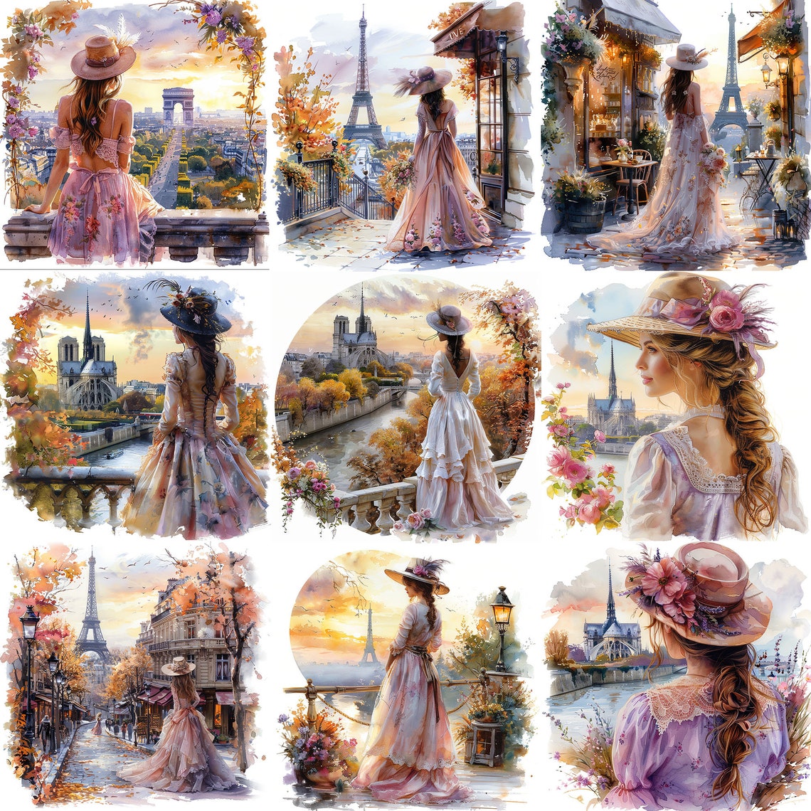 Vintage Girl in Paris Clipart Bundle Commercial JPEG France Clipart ...