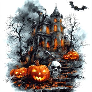 JPEG Watercolor Haunted Mansion Clipart Bundle Haunted House Halloween ...