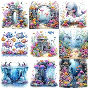 JPEG Magical Ocean Clipart Bundle Summer Clipart Fantasy Sea Whimsical ...