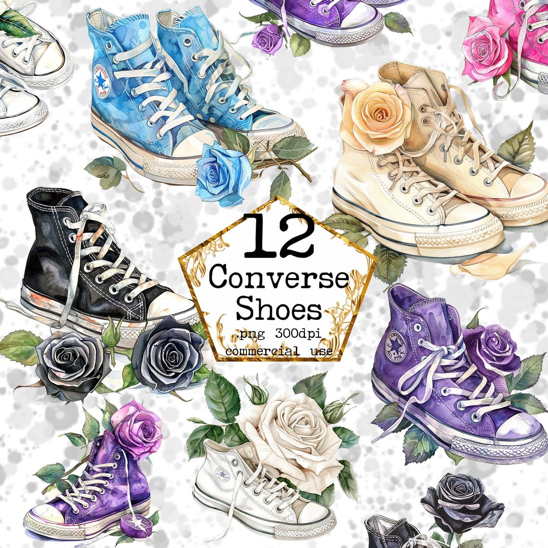 Watercolor Converse Shoes Clipart Bundle Sport Shoes PNG Floral Shoes ...