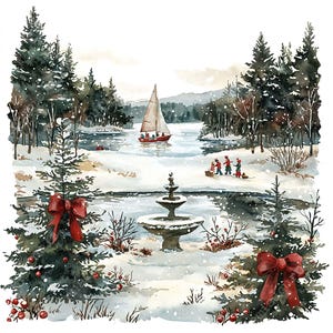 JPEG Christmas Sailing Boat Clipart Bundle Christmas Village Harbor ...