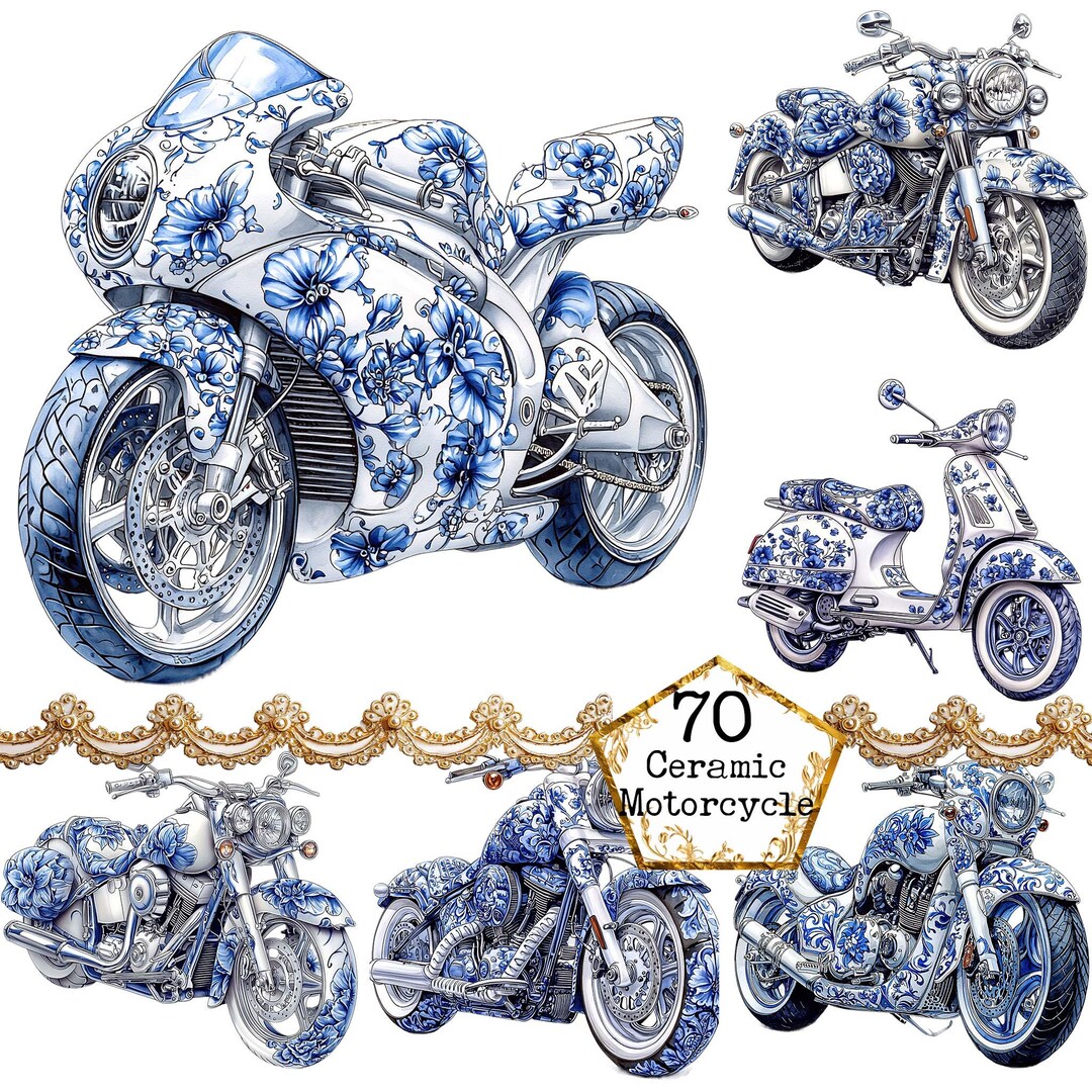 PNG + JPEG Ceramic Tiles Motorcycle Clipart Bundle Vintage ...