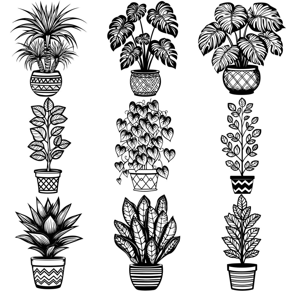 60 Plant Svg Bundle, Svg Dxf Eps Pdf Ai Png, Potted Plant SVG Bundle ...