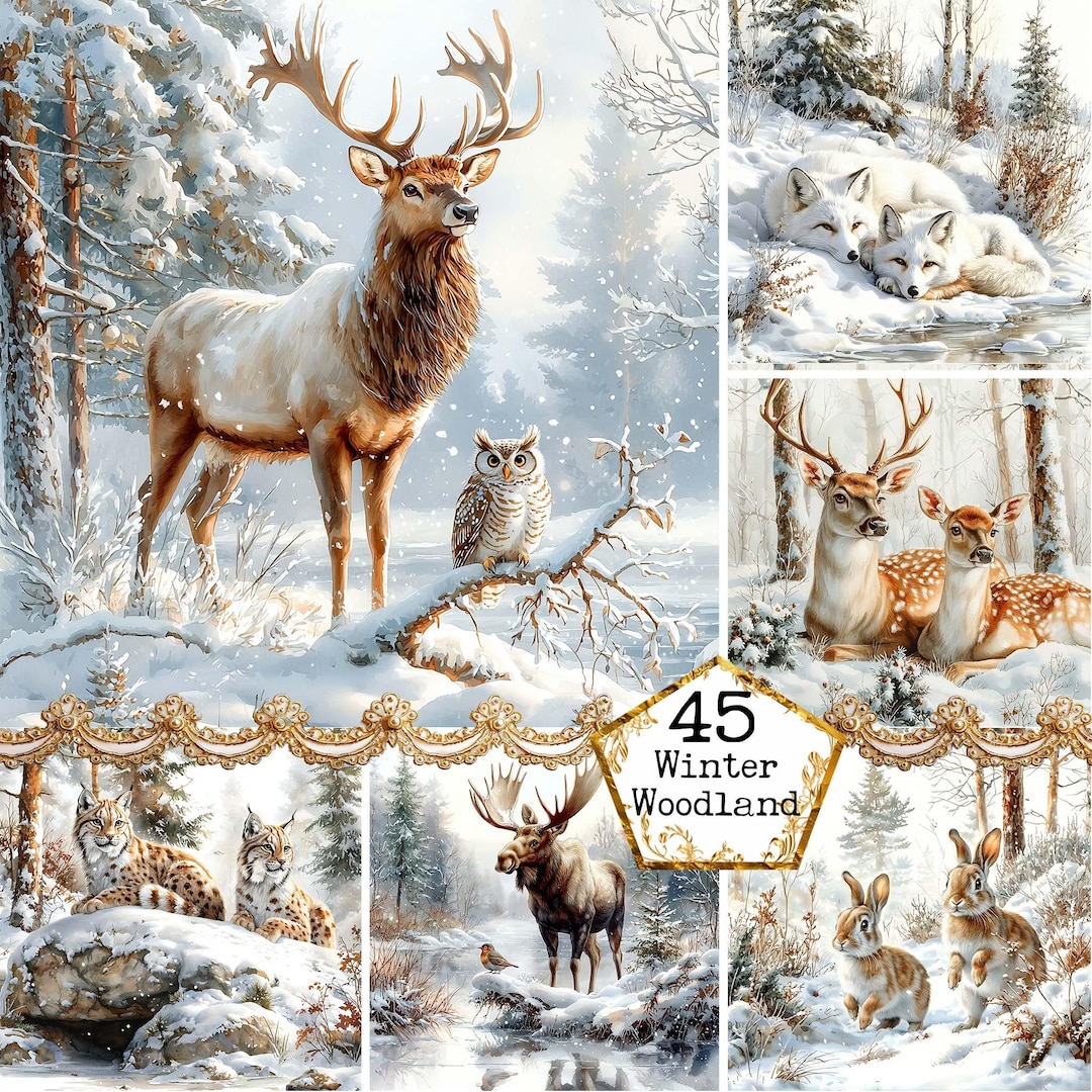 JPEG Winter Woodland Clipart Bundle Winter Forest Magical Forest Bear ...