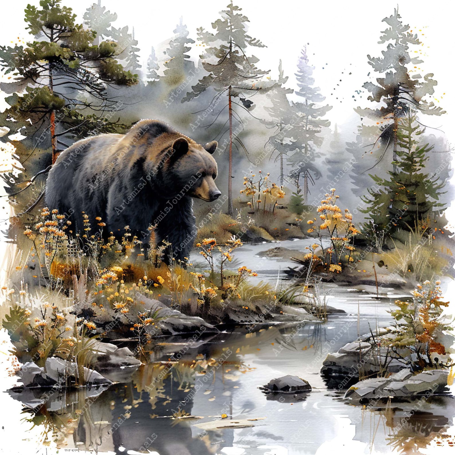 Bear and Mountain Forest Clipart Bundle JPEG Commercial Use Printable ...