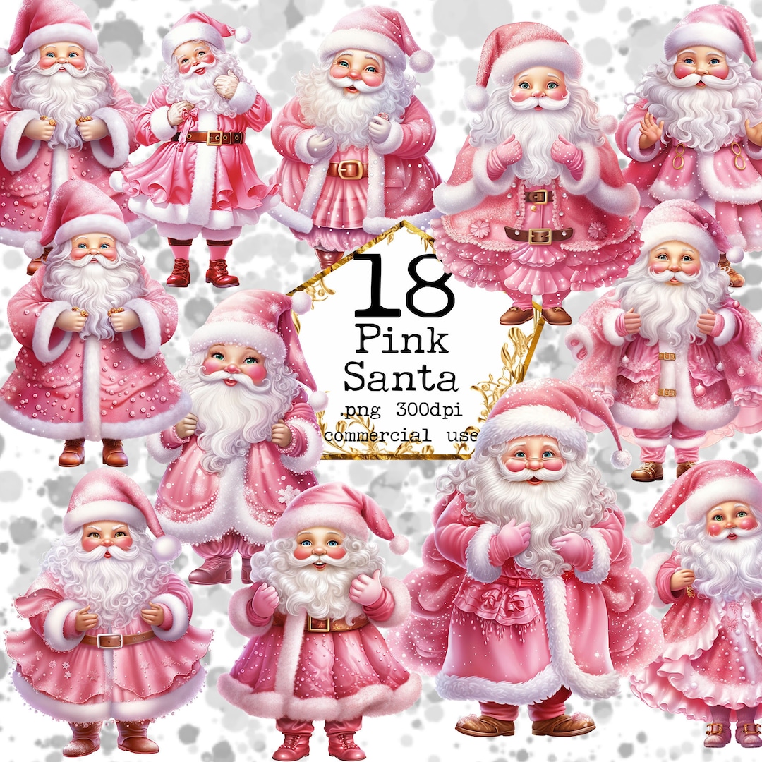 Cute Pink Santa Claus Doll Clipart Bundle Pink Christmas Clipart Bundle ...