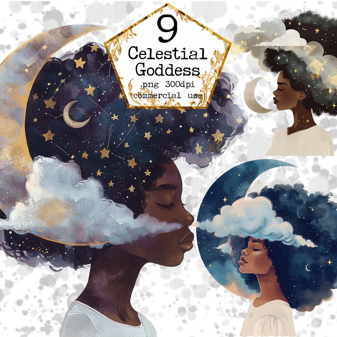 Watercolor Celestial Princess Clipart Bundle Moon Goddess Clipar PNG ...