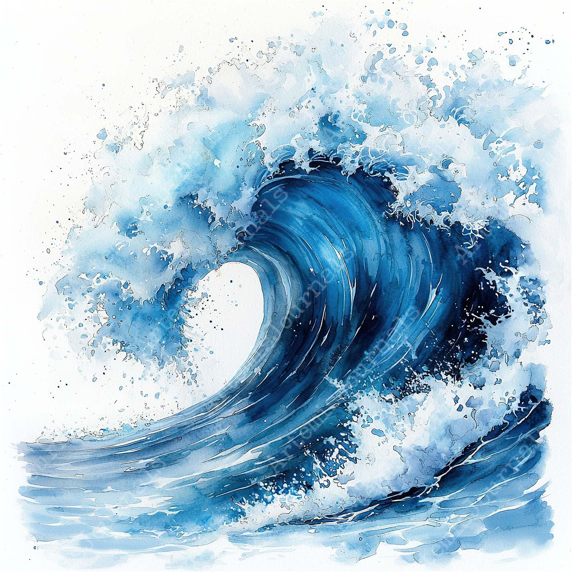 JPEG Watercolor Ocean Wave Clipart Bundle Summer Clipart Sea Clipart ...
