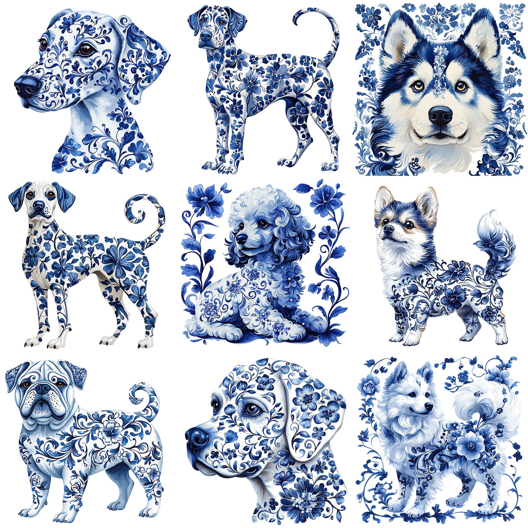 PNG + JPEG Ceramic Tiles Dogs Clipart Bundle Vintage Mediterranean ...
