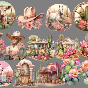 PNG Watercolor Western Clipart Bundle Cowboy Ranch PNG Format Cowgirl ...