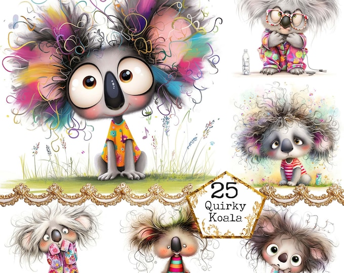 Fun Koala Clipart PNG Bundle | Cute Funny Quirky Koalas | Junk Journal ...