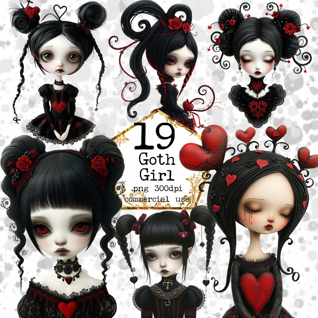 Goth Girl Clipart Bundle, Transparent PNG, Gothic Fashion Girl, Skulls ...