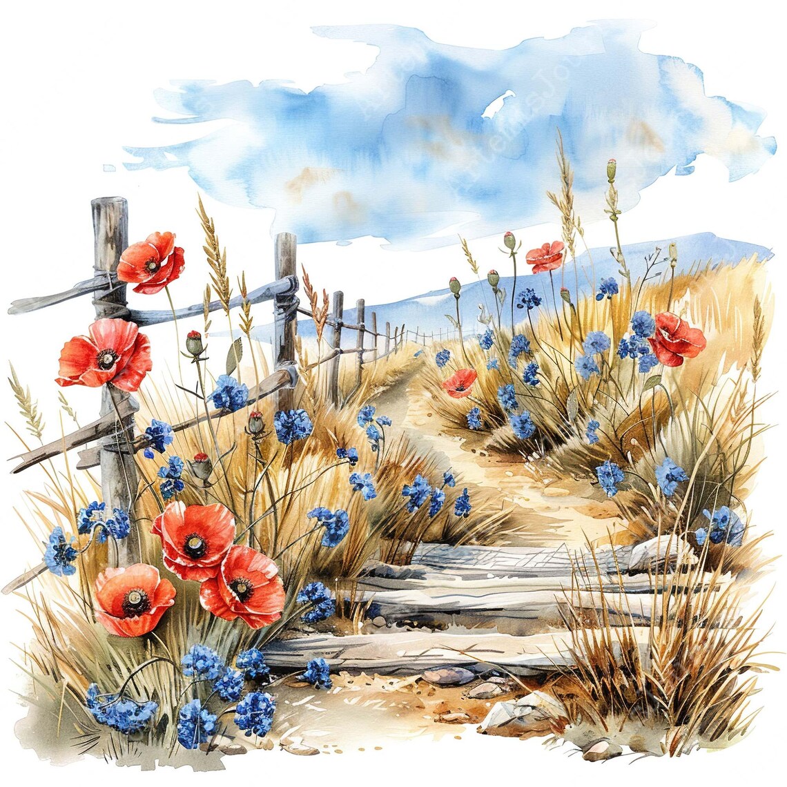 JPEG Watercolor Country Path Clipart Bundle Commercial Use Landscape ...