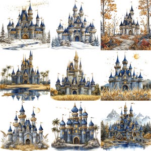 JPEG Watercolor Prince Castle Clipart Bundle Blue Castle Prince Nursery ...