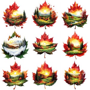 JPEG Autumn Leaf Sublimation Design Clipart Bundle Fall Scenery Autumn ...