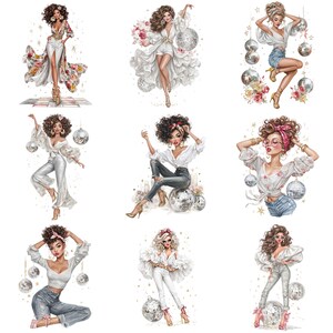 20 Disco Girl - Watercolor Clipart Bundle PNG + JPEG Format Paper ...