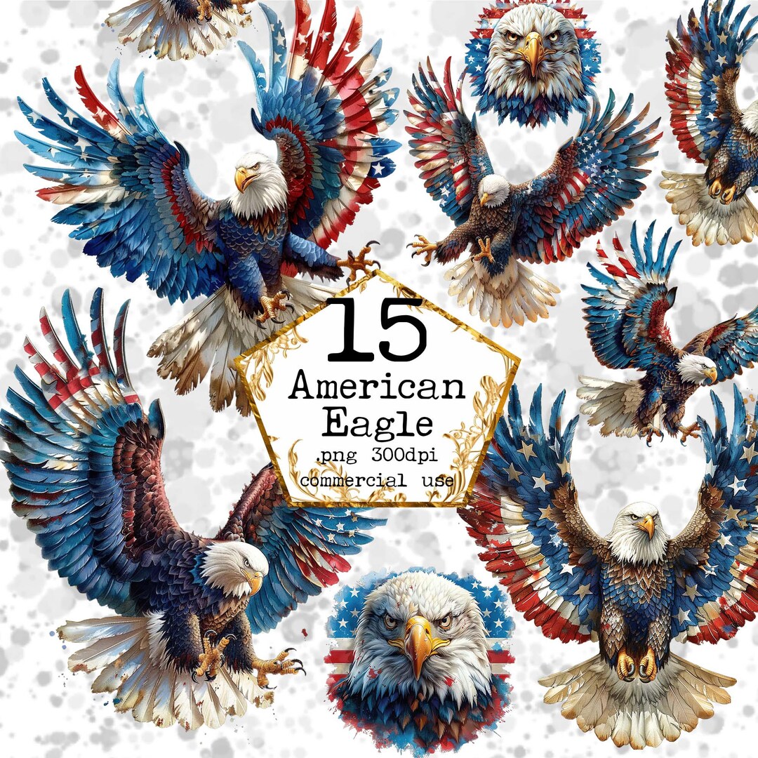 JPEG American Patriotic Eagle Clipart Bundle Flying Bird American Flag ...