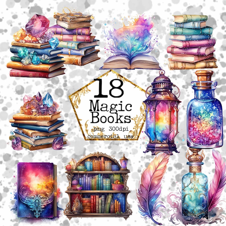 PNG Magical Books Clipart Bundle PNG Book Shelf Lantern Magic Spell ...