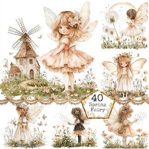 JPEG Spring Fairy Clipart Bundle Instant Download Spring Flowers White ...