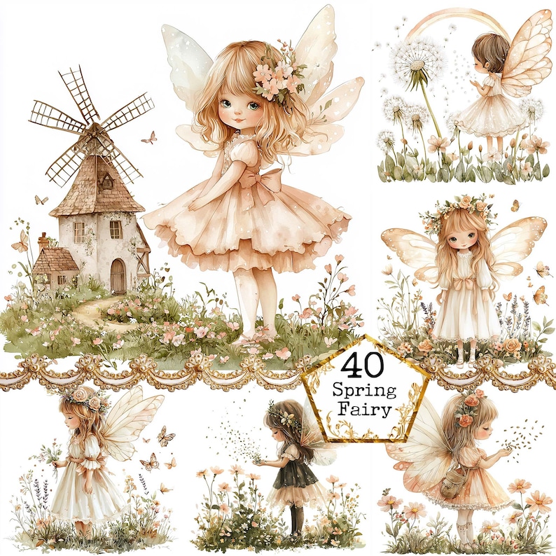 JPEG Spring Fairy Clipart Bundle Instant Download Spring Flowers White ...