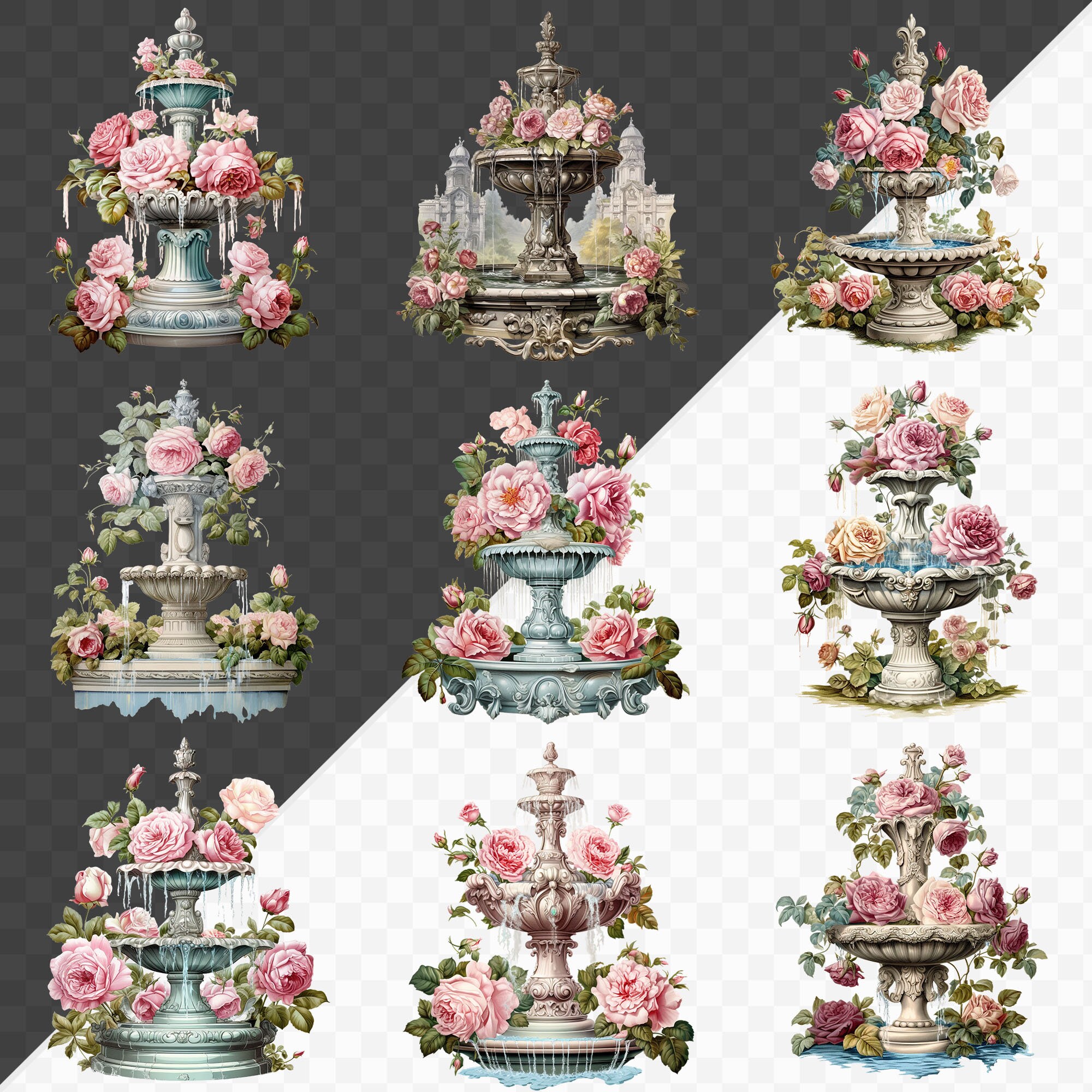 PNG Watercolor Fountains Clipart Bundle Park Fountain PNG Commercial ...