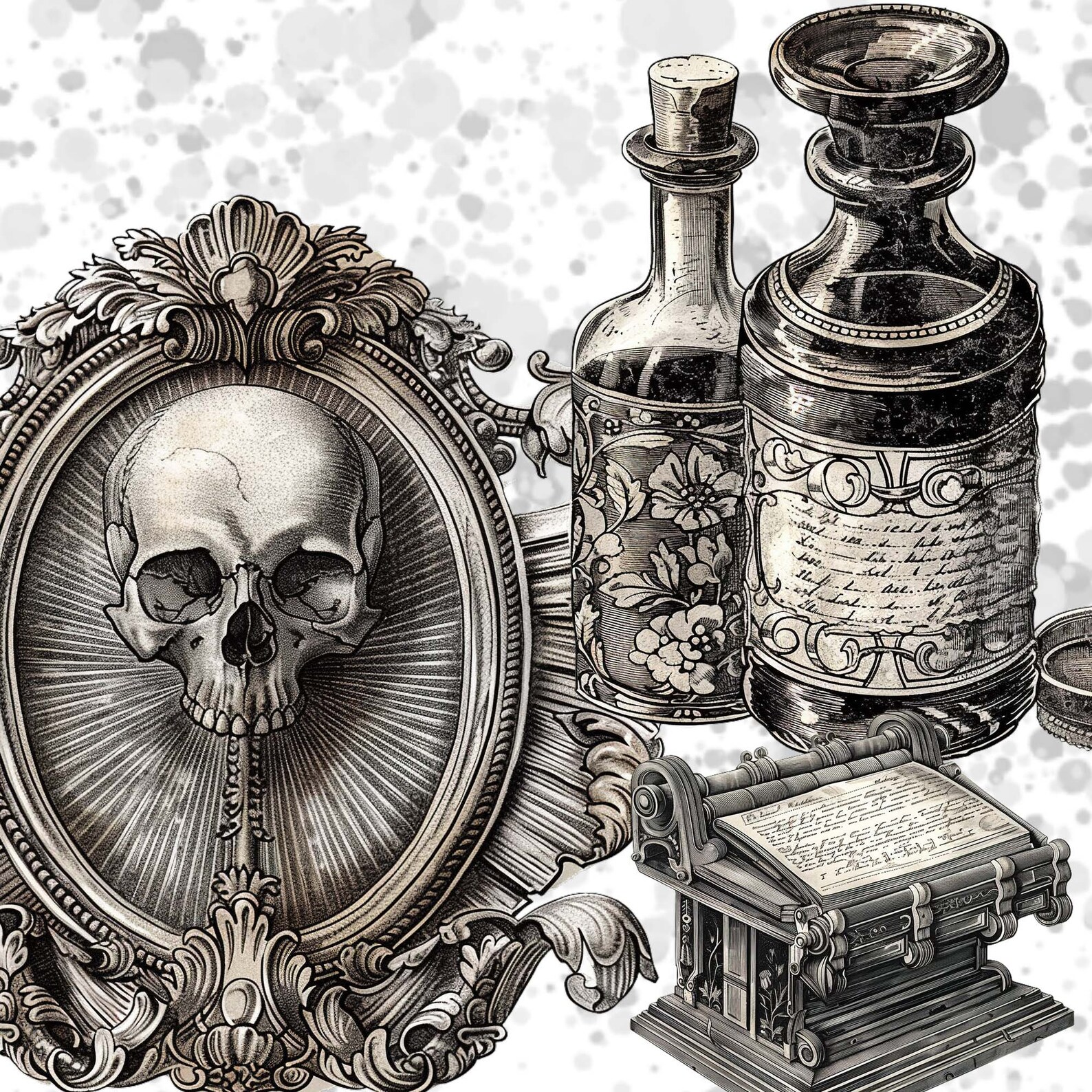 PNG BIG Vintage Ephemera Clipart Bundle Monochromatic Clipart ...
