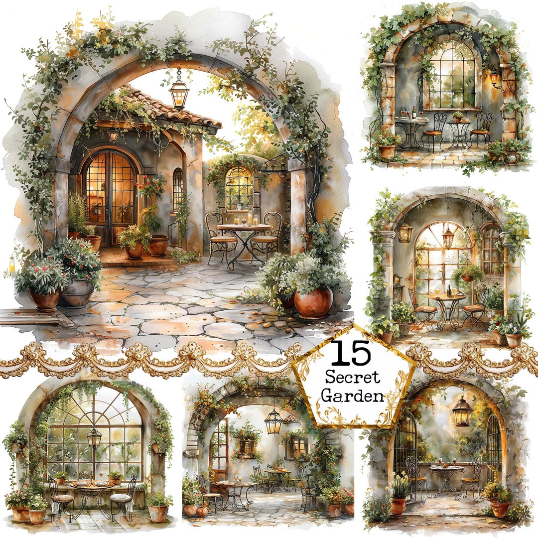 JPEG Watercolor Secret Garden Clipart Bundle JPEG Instant Download ...