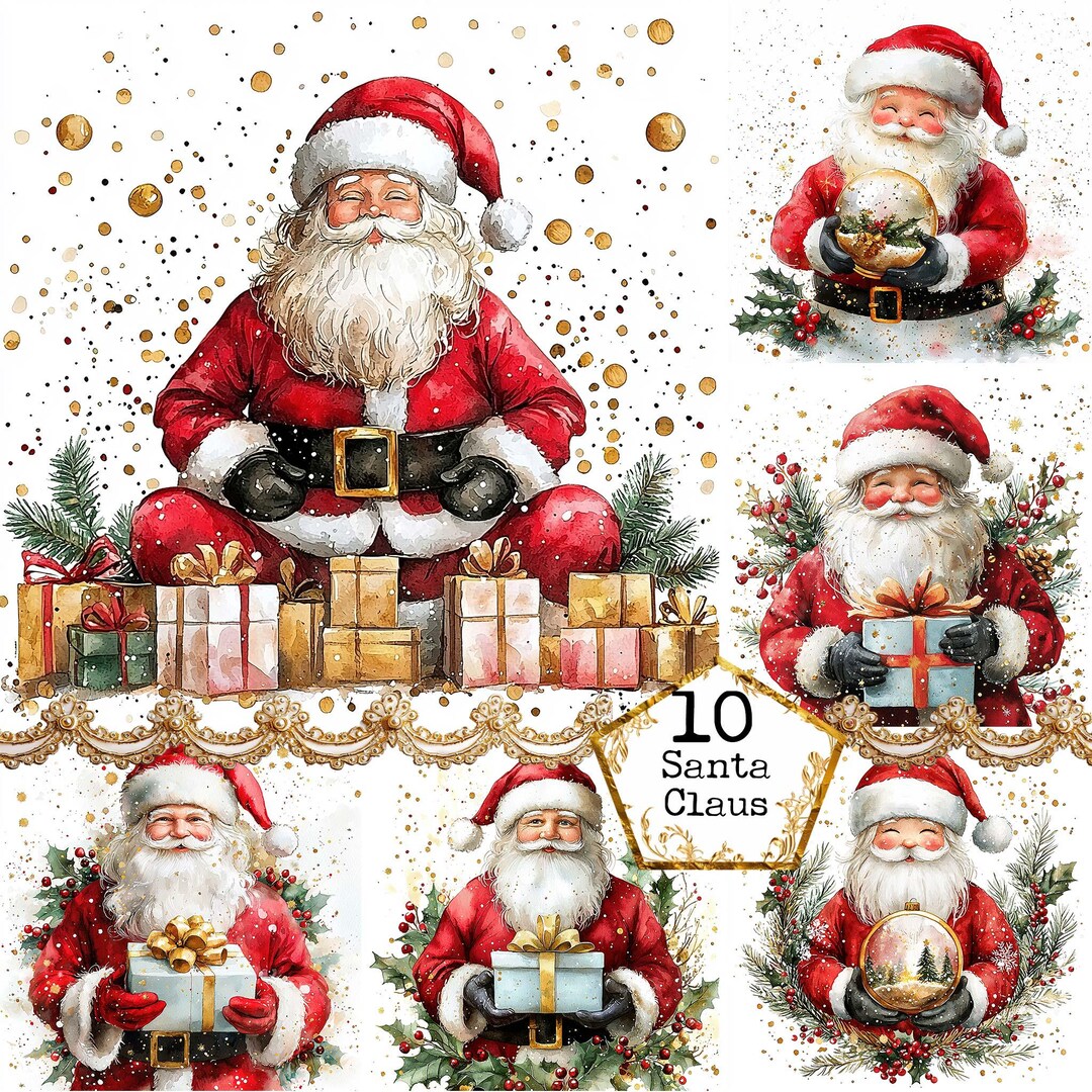 JPEG Watercolor Santa Clipart Bundle Christmas Clipart Christmas Scene ...