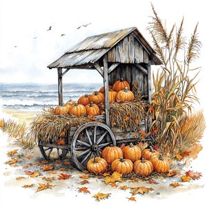 JPEG Fall Clipart - Watercolor Pumpkin Harvest Farm Halloween Autumn ...