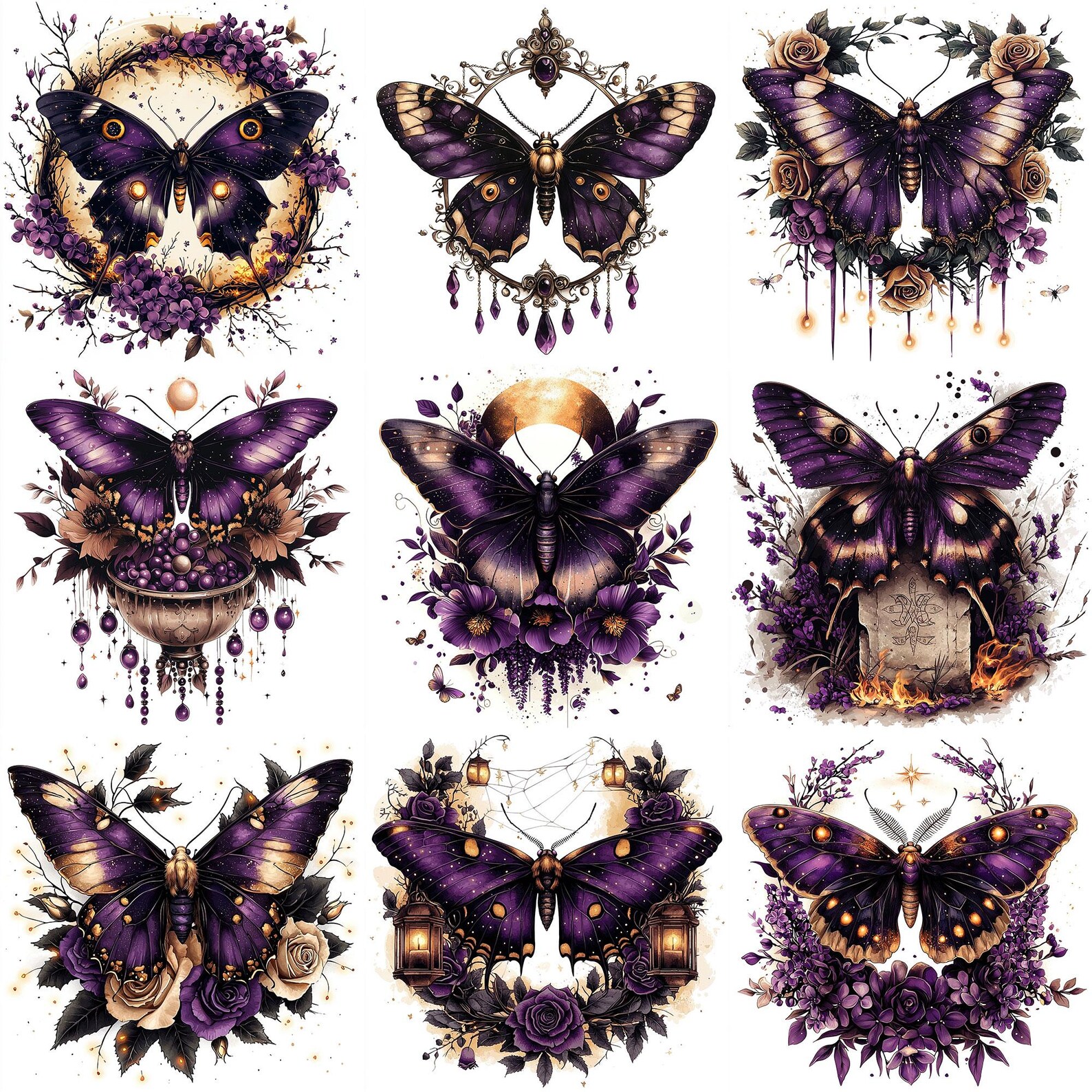 JPEG Gothic Moth Clipart Bundle Spooky Moth Mystical Moth Horror ...