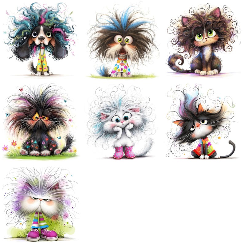 JPEG Watercolor Whimsical Cat Clipart Bundle Watercolor Quirky Cat ...