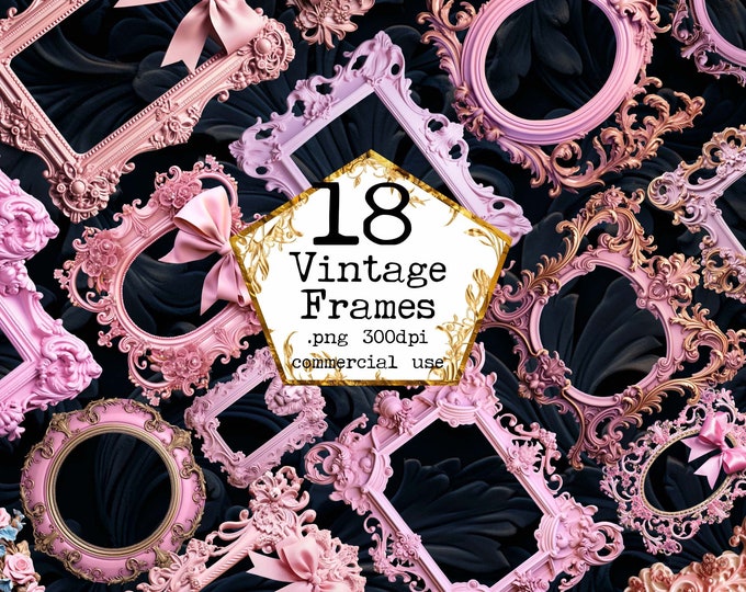 Pink Rococo Frames Clipart: Antique Gold Baroque PNG Graphics (digital ...