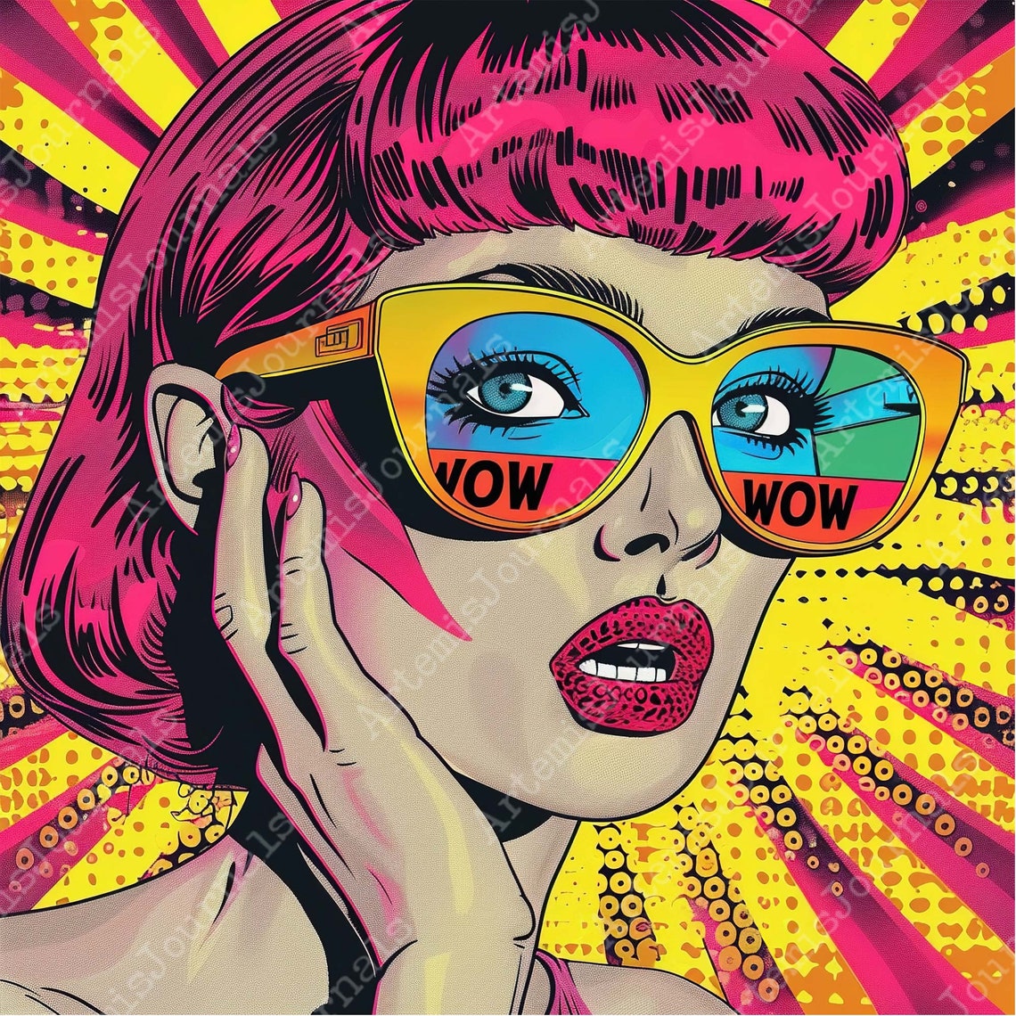 JPEG Pop Art Poster Girl With WOW Text Bundle JPEG Sun Glasses Retro ...