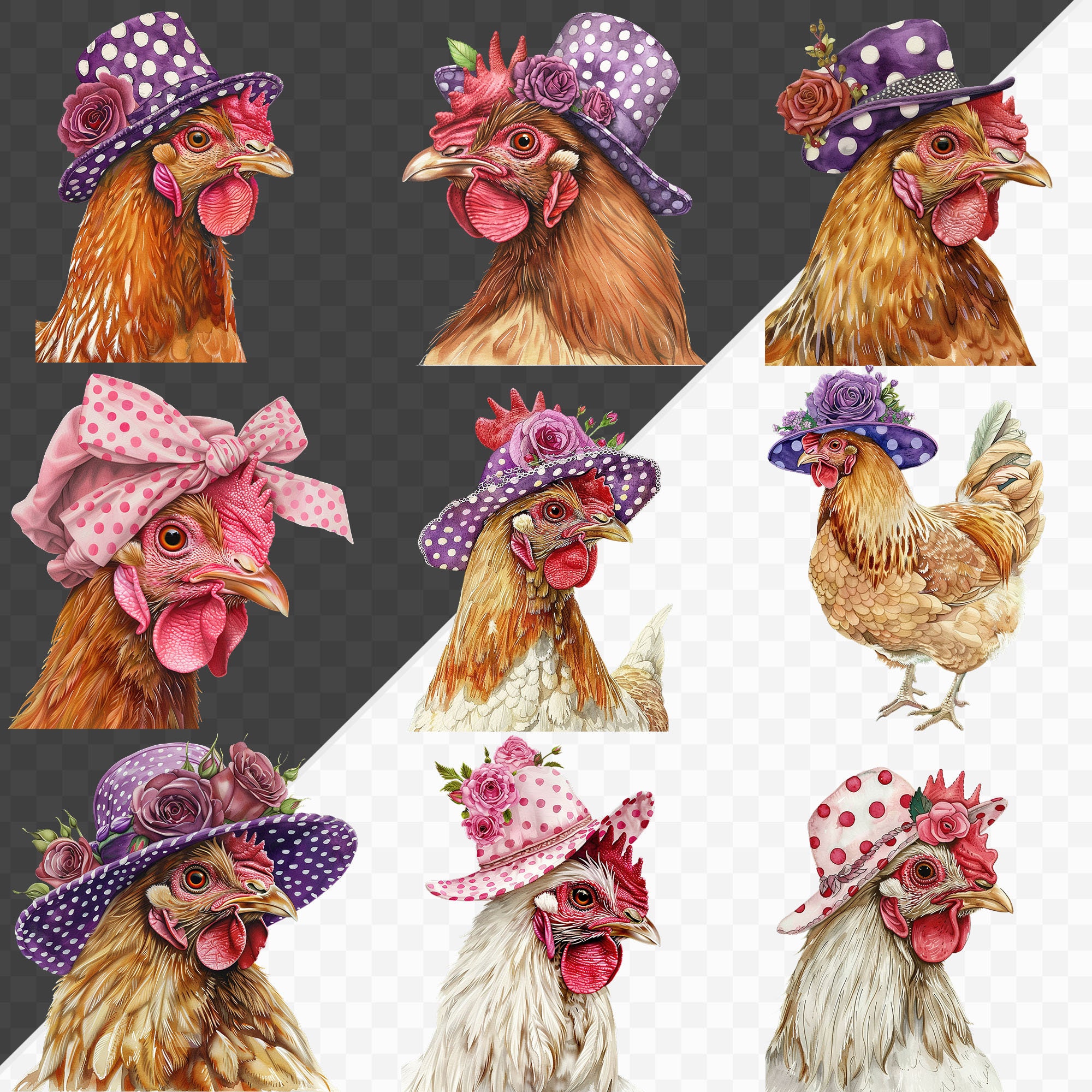 Funny Vintage Chicken With Hat and Glasses PNG Sublimation Design for ...