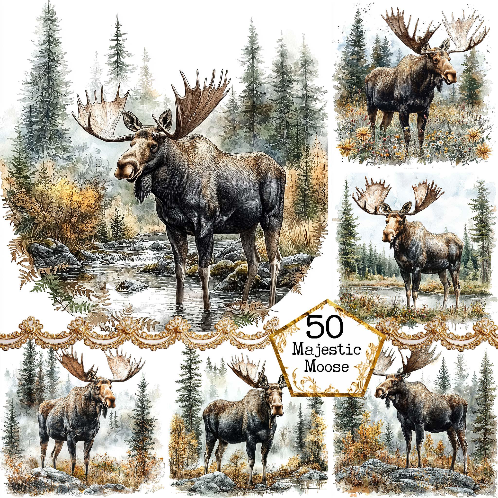 JPEG Watercolor Moose Clipart Bundle Forest Clipart Woodland Art ...