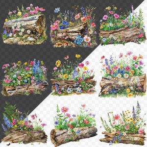 Watercolor Overgrown Log Clipart Bundle Forest Clipart Magical Forest ...