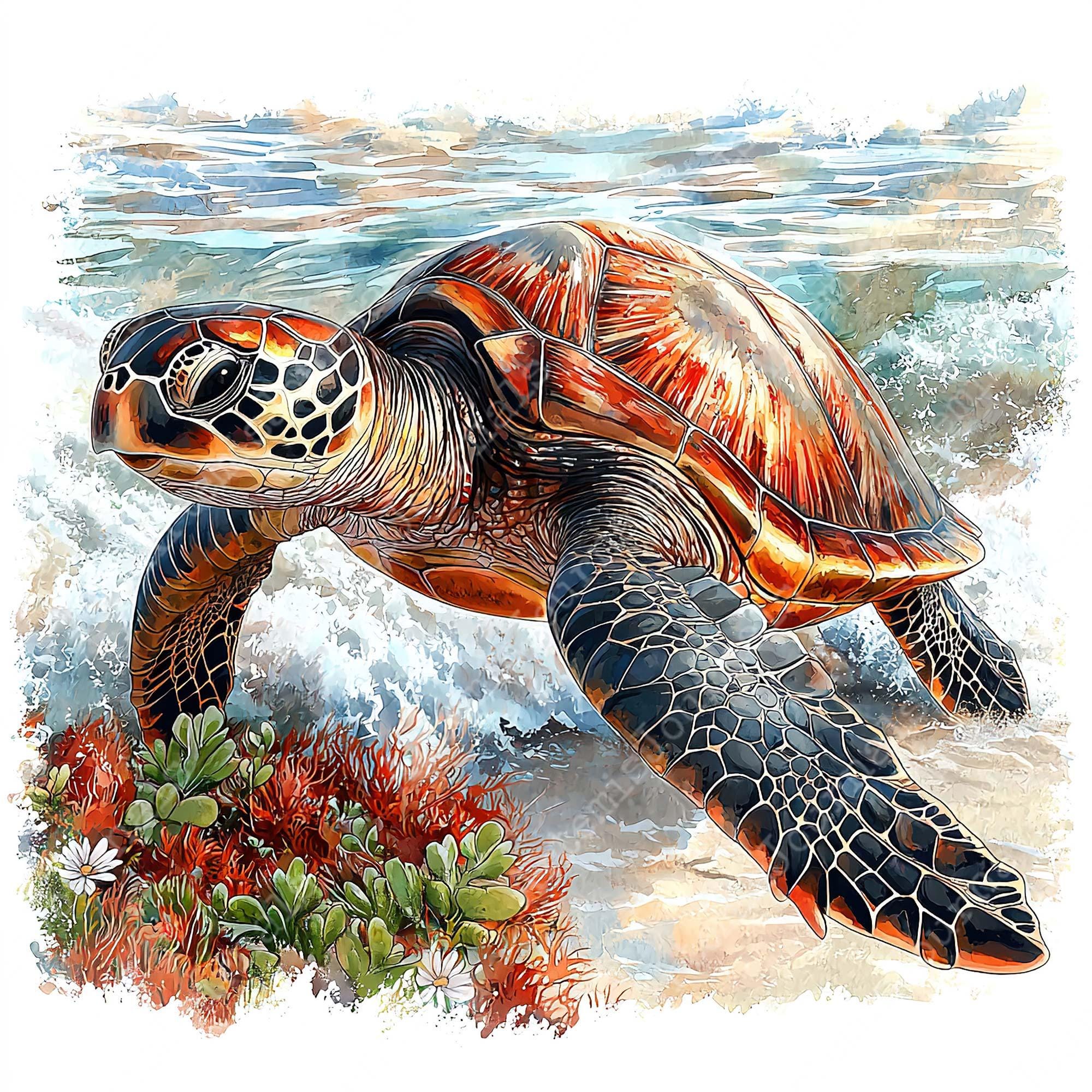 JPEG Watercolor Sea Turtle Clipart Bundle Coral Reef Ocean Clipart ...