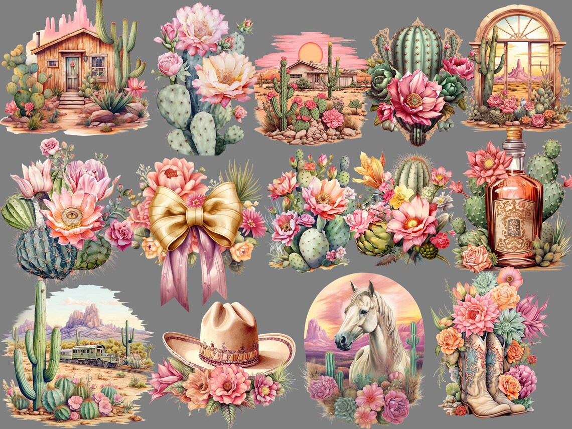 PNG Watercolor Western Clipart Bundle Cowboy Ranch PNG Format Cowgirl ...