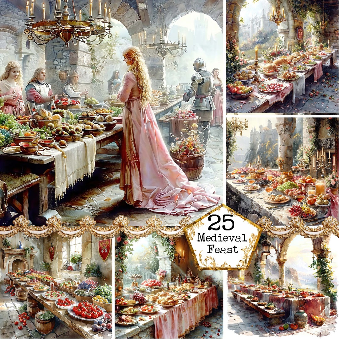 JPEG Watercolor Medieval Feast Clipart Bundle JPEG Vintage Clipart ...