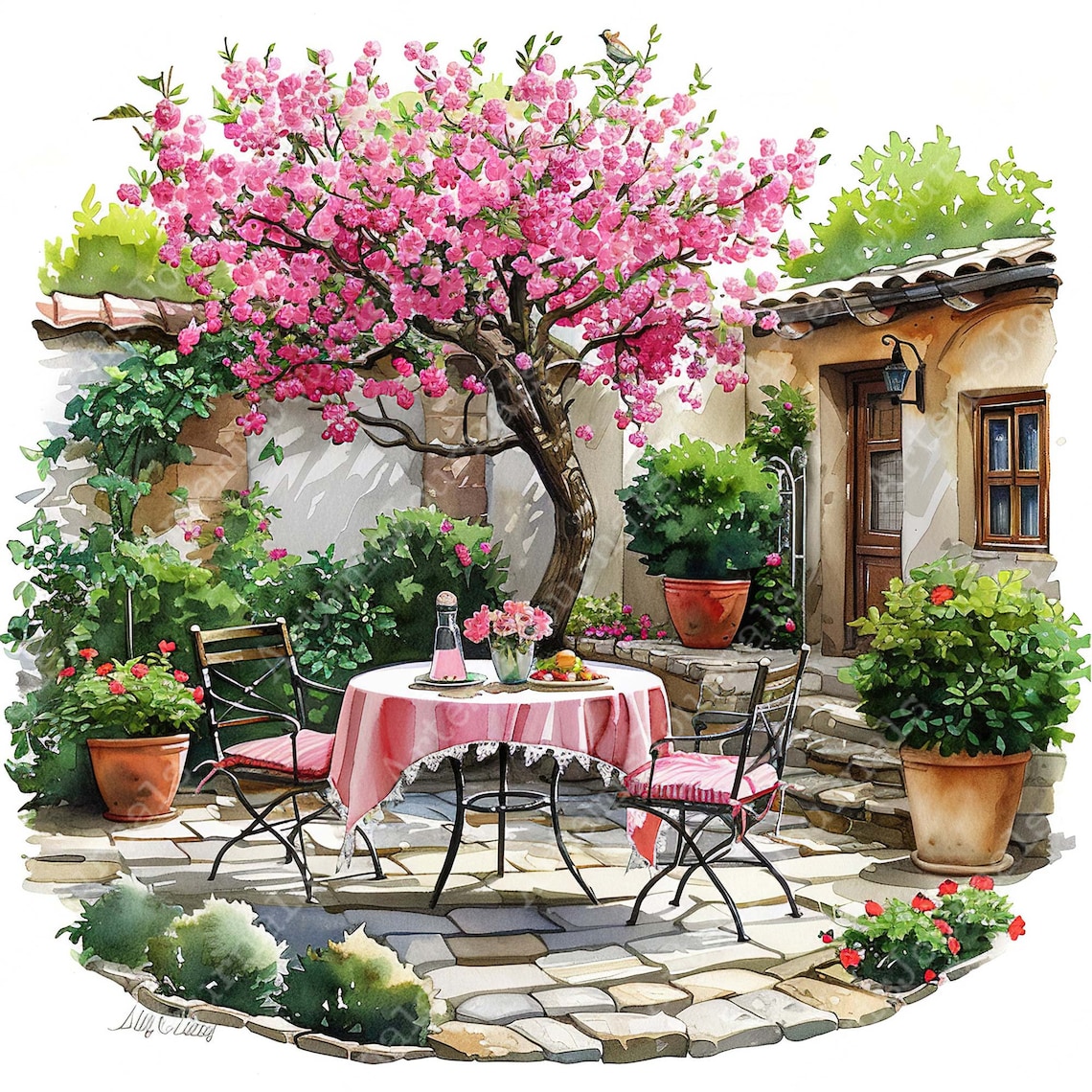 Cozy Garden With Cherry Blossom Clipart Bundle JPEG Instant Download ...
