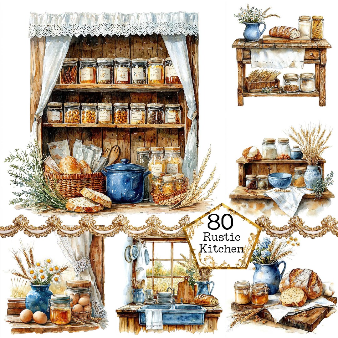 JPEG Watercolor Kitchen Clipart Bundle Kitchen Pastry Kitchen Jars ...