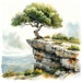 JPG Watercolor Tree on a Cliff Clipart Bundle JPEG Landscape Clipart ...